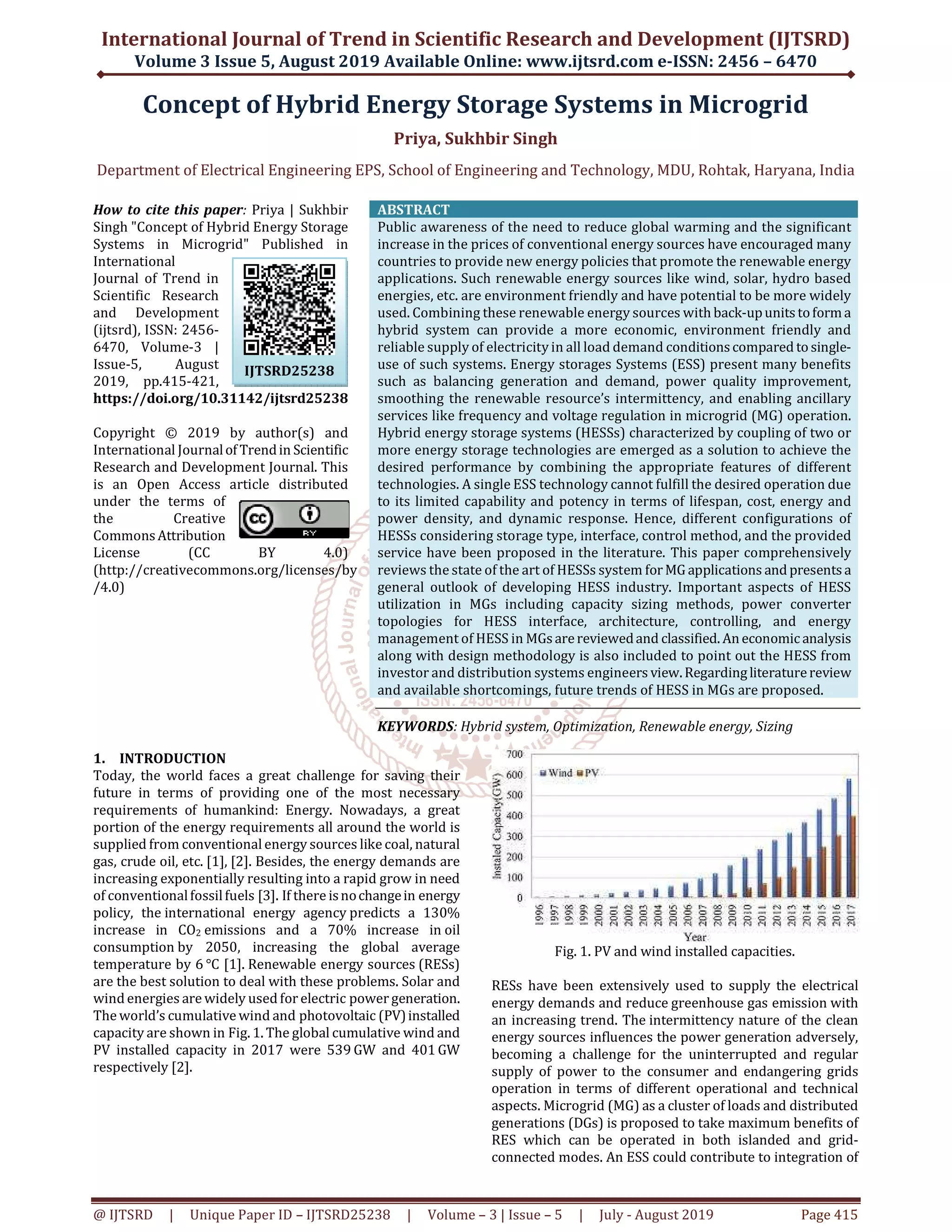 Concept of Hybrid Energy Storage Systems in Microgrid | PDF
