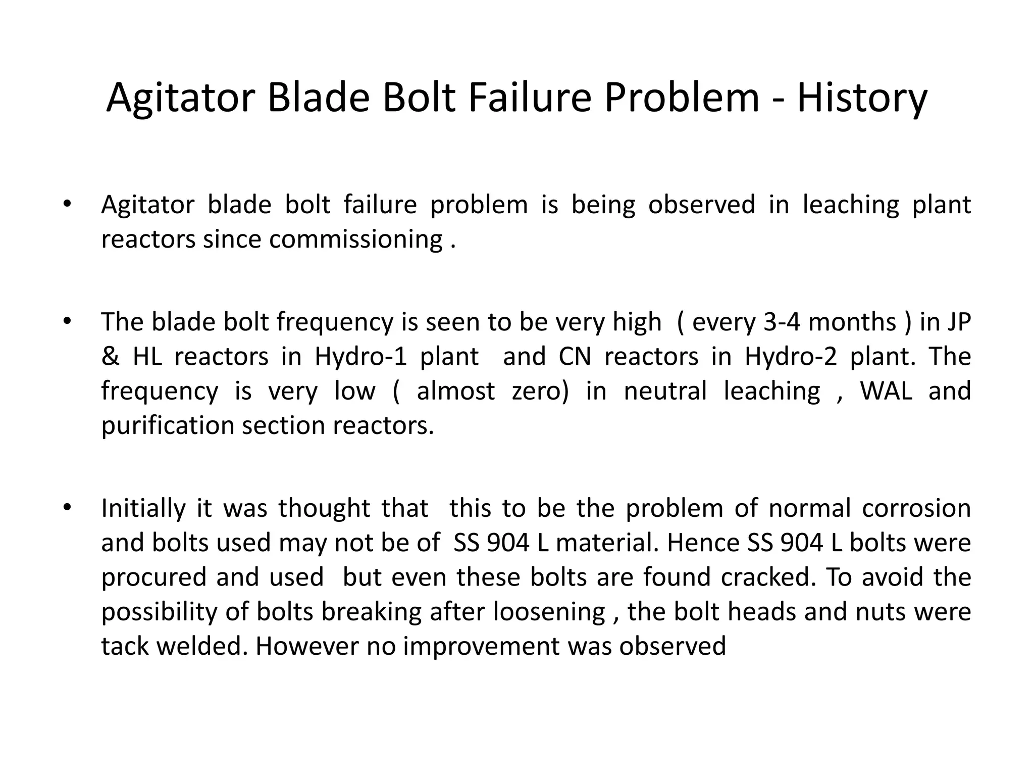 Agitator Blade bolt cracking problem | PPTX