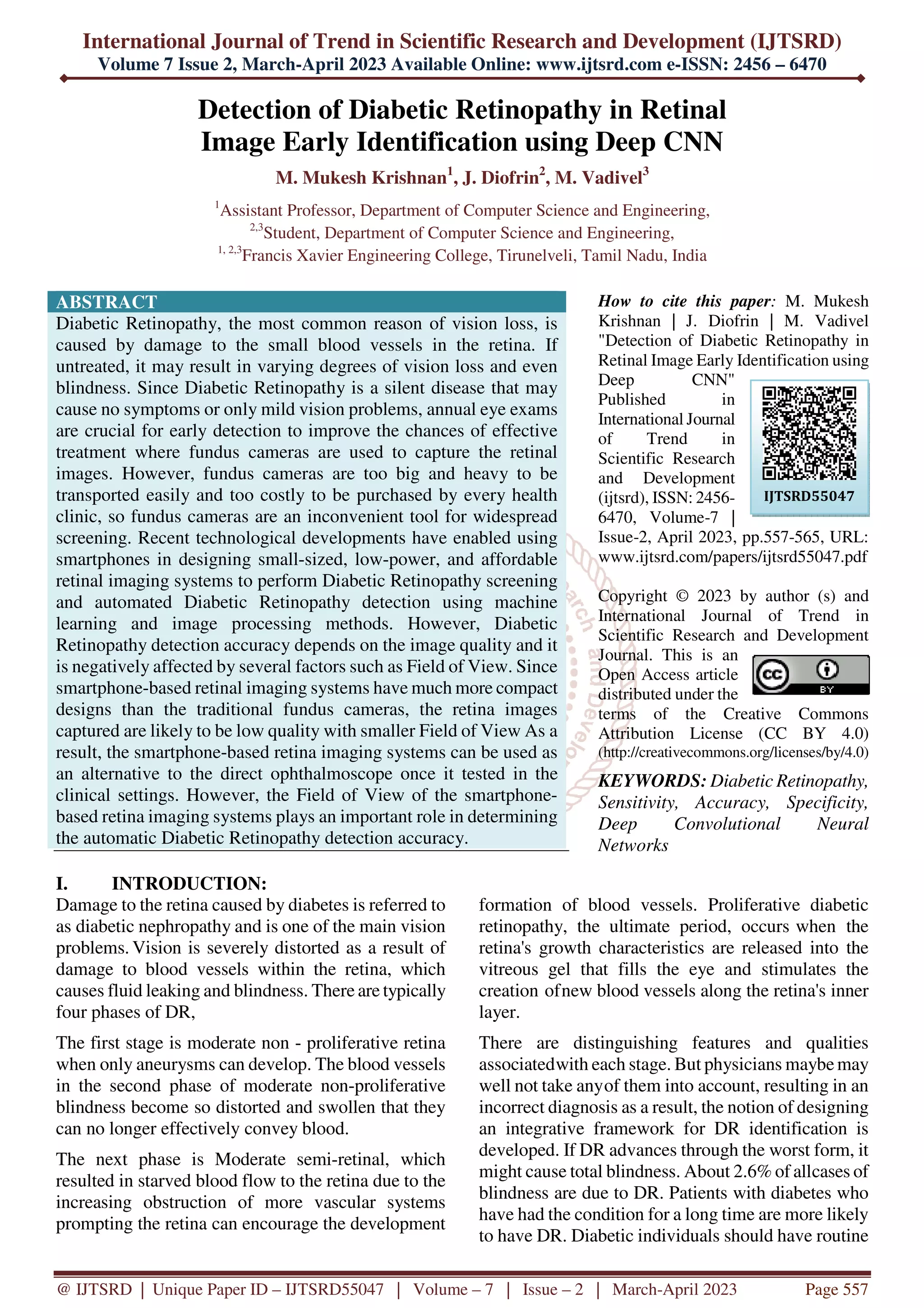 Detection of Diabetic Retinopathy in Retinal Image Early Identification ...
