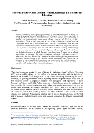 Fostering Positive Cross-Cultural Student Experiences in Transnational Education - Emerging ...