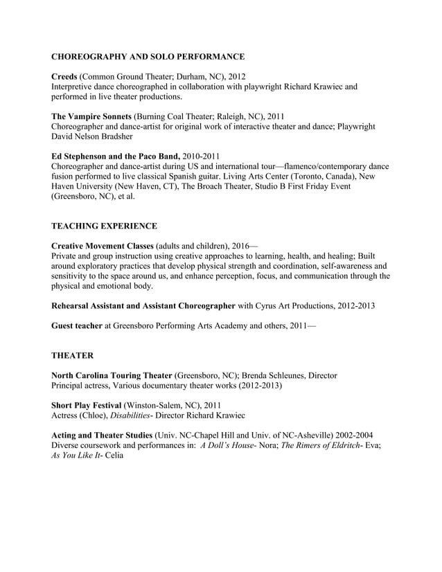 Anya Russian Dance CV 2017 | PDF