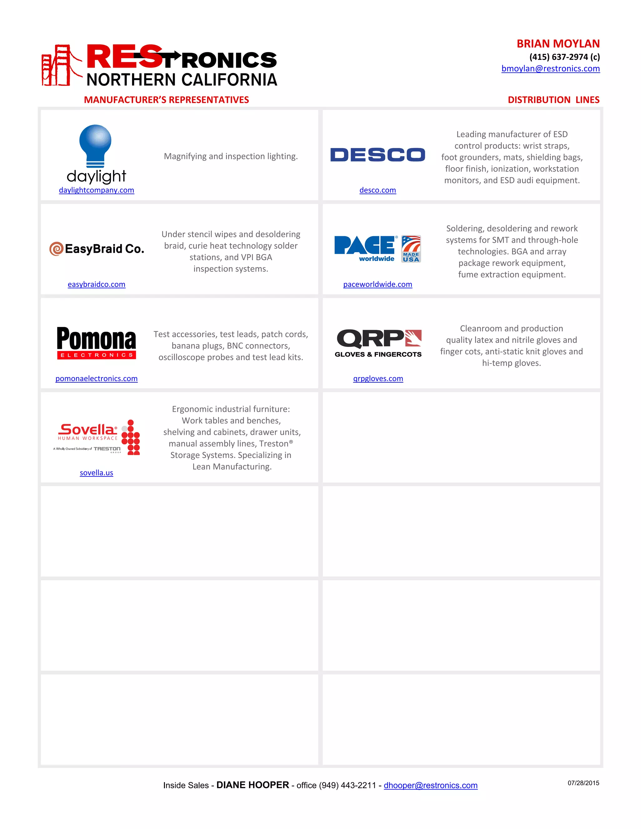 REStronics NorCal Line Card | PDF