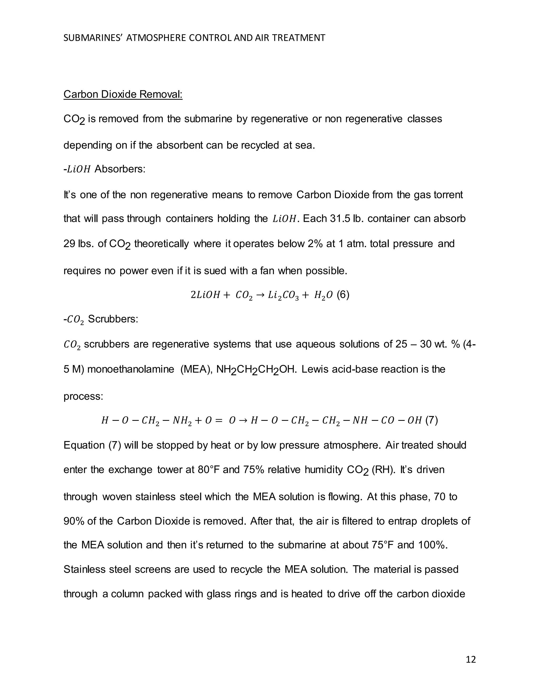 Submarines Atmosphere Control and Air Treatment | DOCX