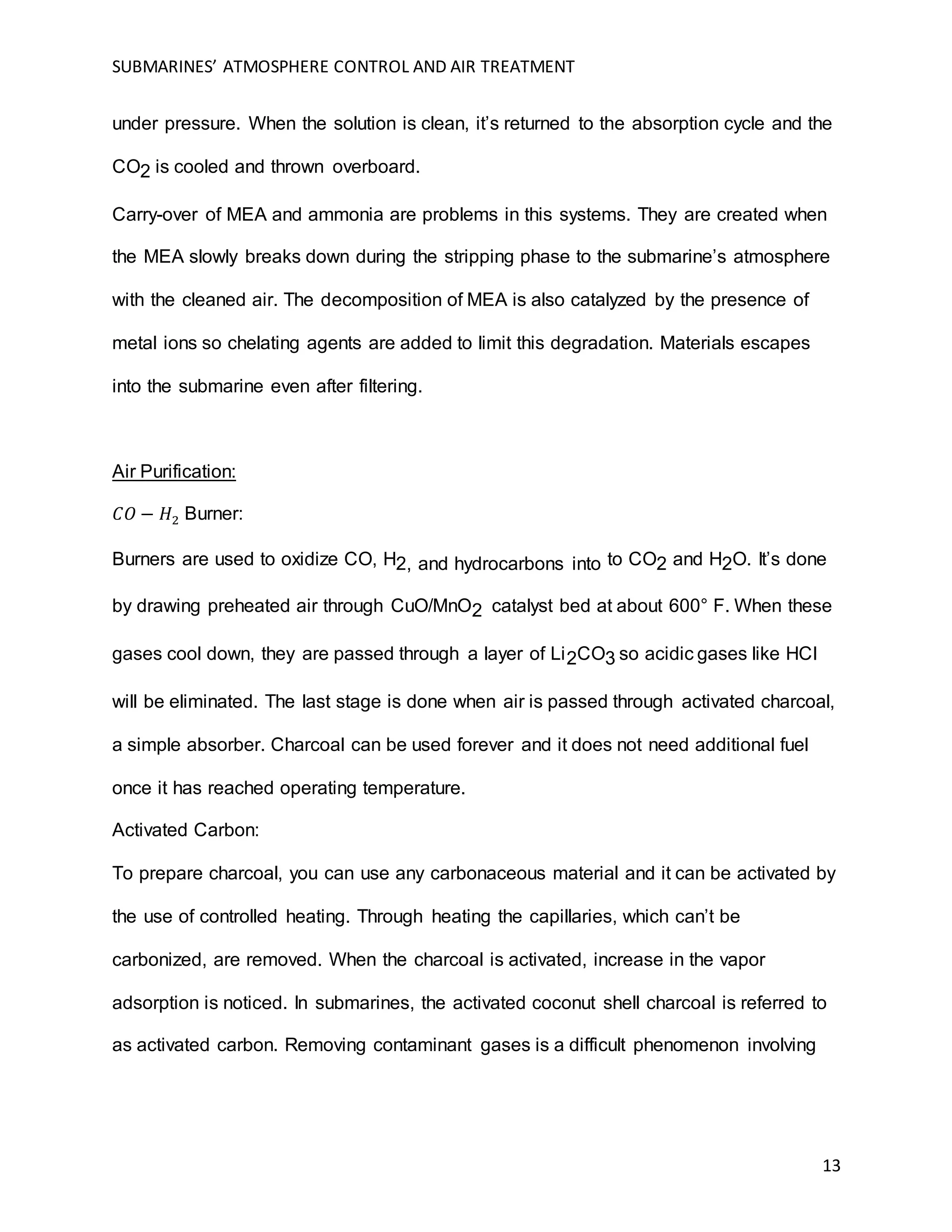 Submarines Atmosphere Control and Air Treatment | DOCX