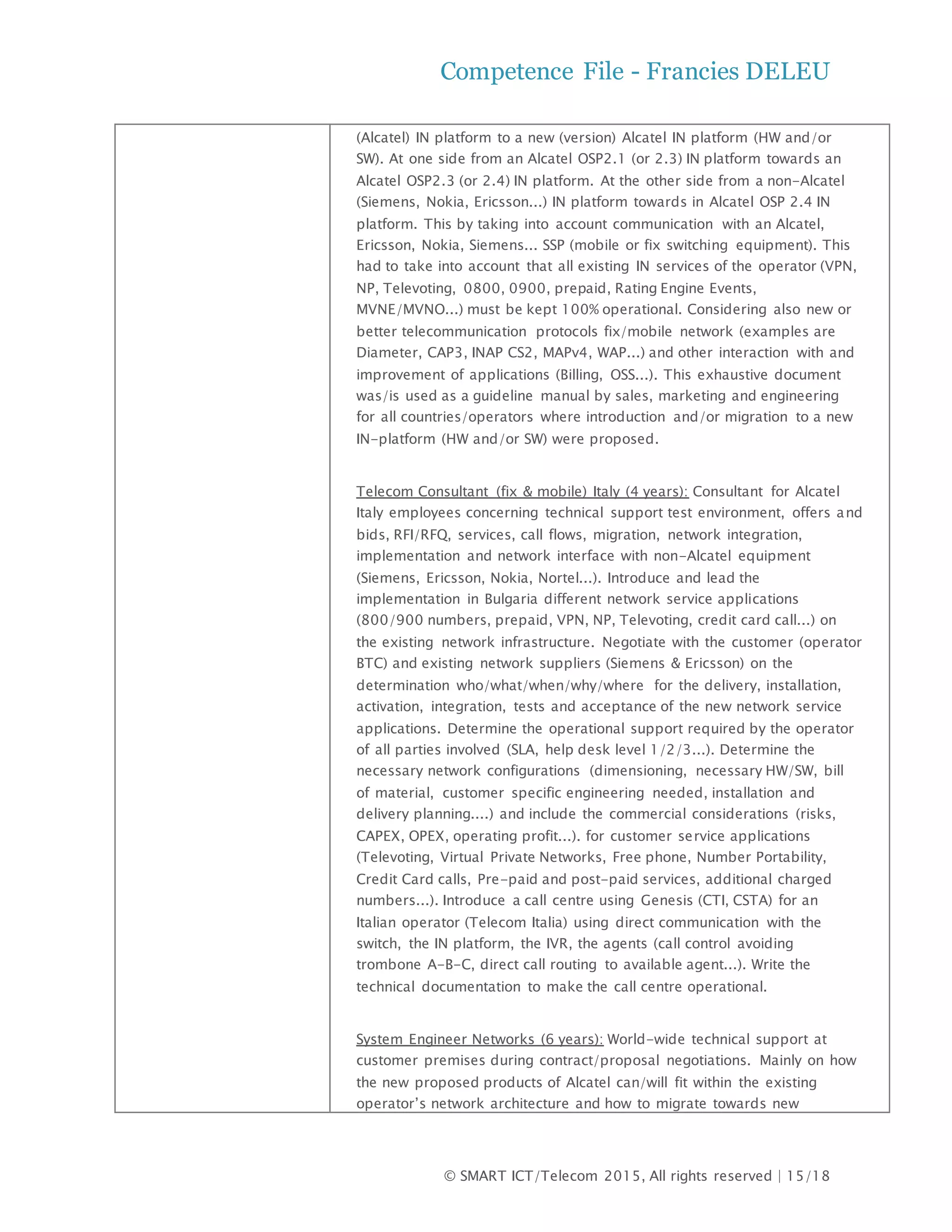 CV SMART ICT-Telecom - Francies DELEU 2015 | PDF