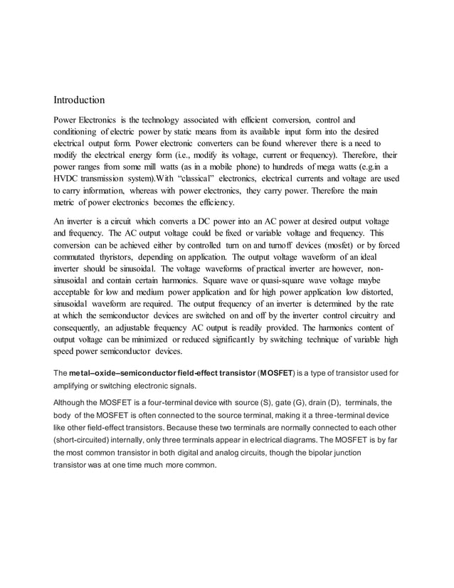 Designing of Single Phase Inverter using Arduino | DOCX
