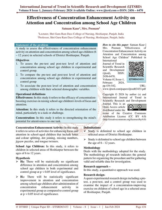 Effectiveness of Concentration Enhancement Activity on Attention and ...