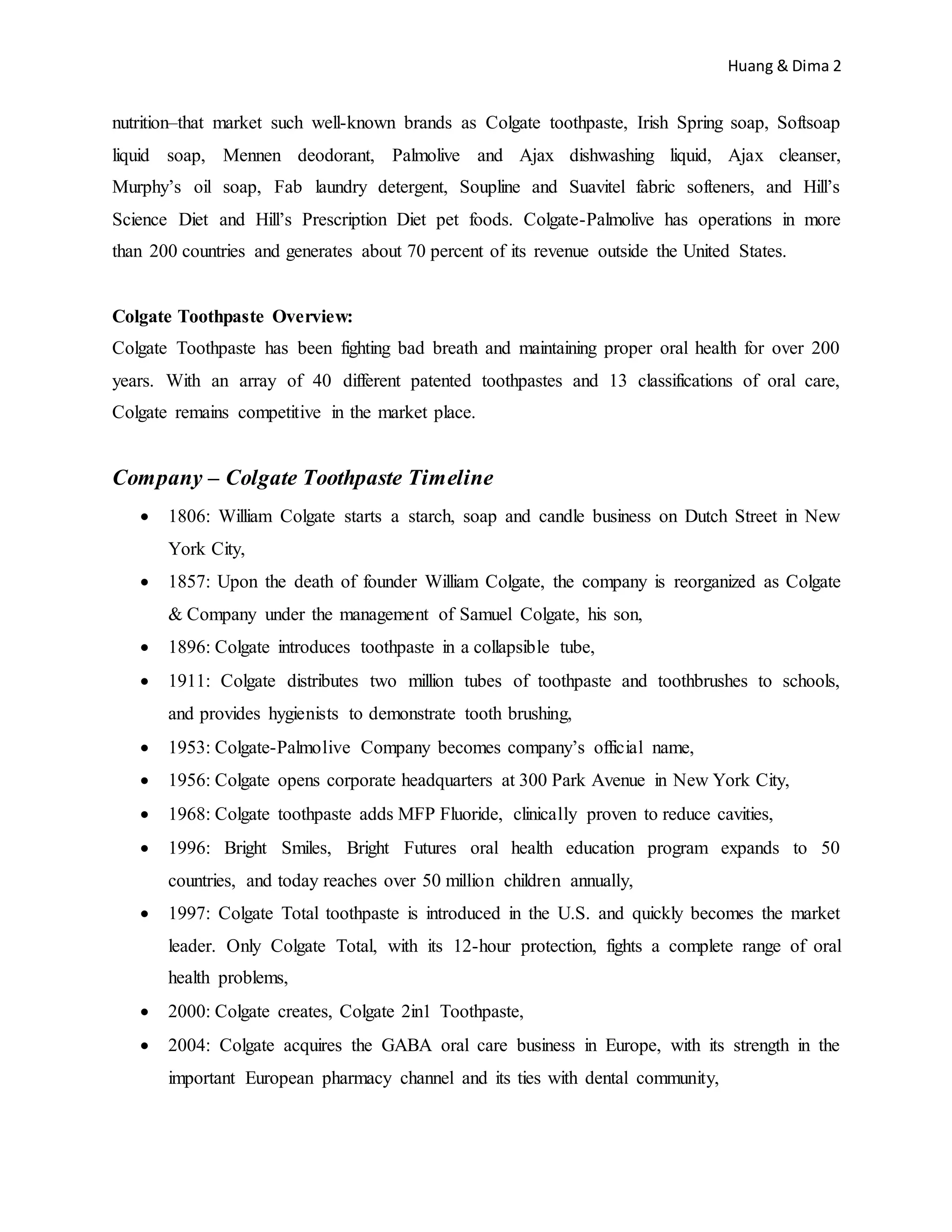Colgate Toothpaste Company | DOCX