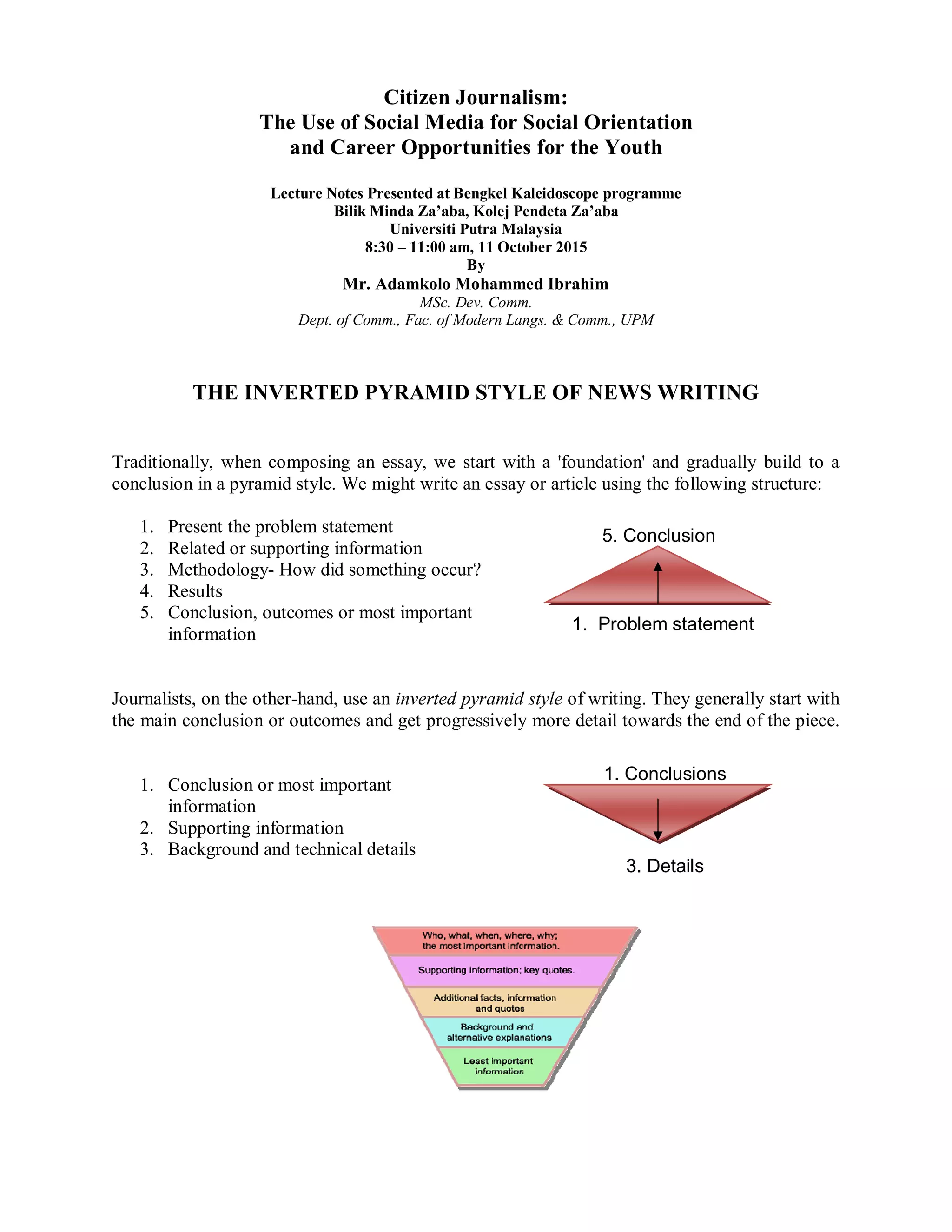 Inverted Pyramid Style of News Writing Adamkolo | PDF | Free Download
