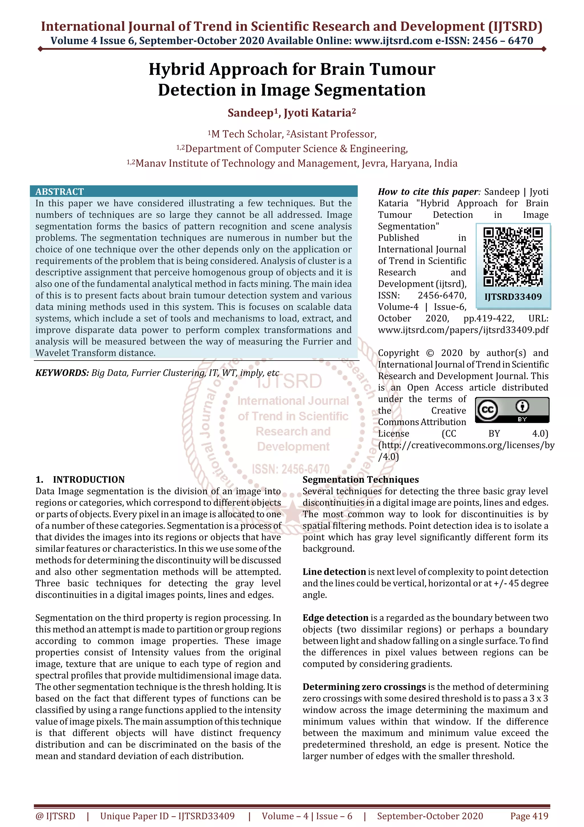 Hybrid Approach For Brain Tumour Detection In Image Segmentation Pdf