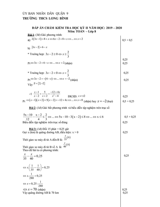 Đề Thi HK2 Toán 8 - THCS Long Bình | DOCX