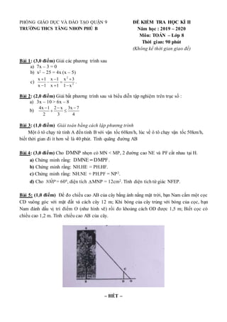 Đề Thi HK2 Toán 8 - THCS Tăng Nhơn Phú B | DOC