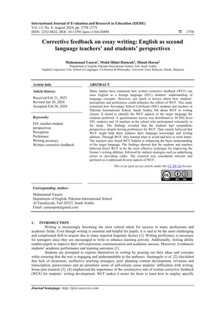 Corrective feedback on essay writing: English as second language ...