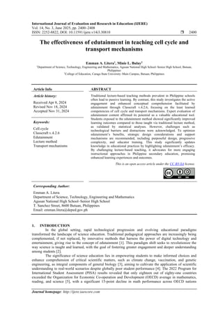 The effectiveness of edutainment in teaching cell cycle and transport ...