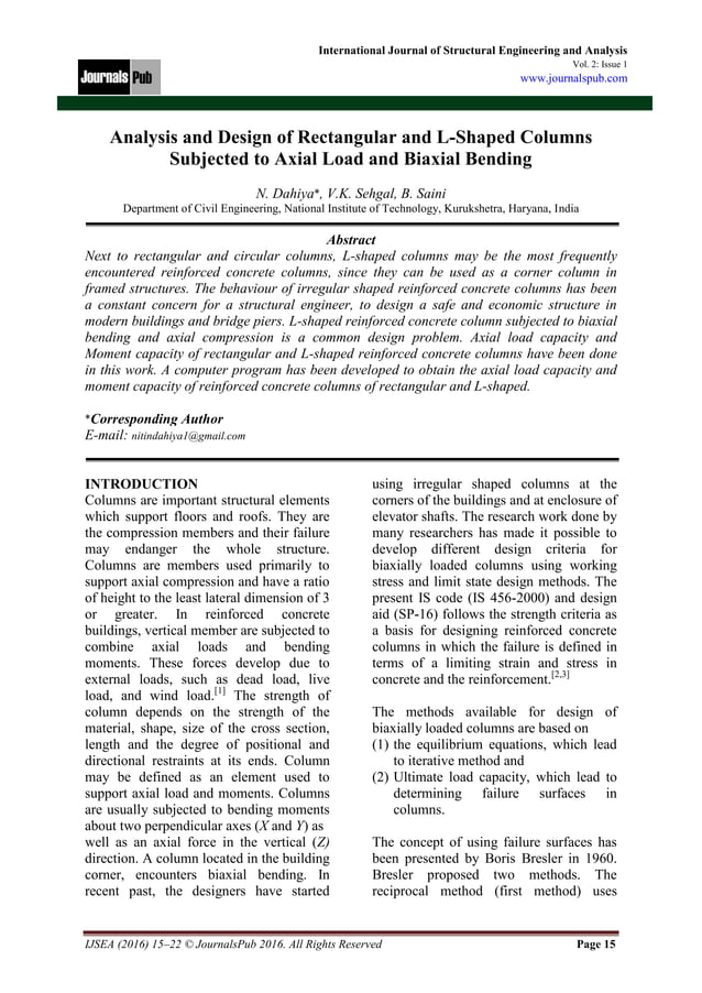 Analysis and Design of Rectangular and L-Shaped Columns Subjected to Axial Load and Biaxial ...