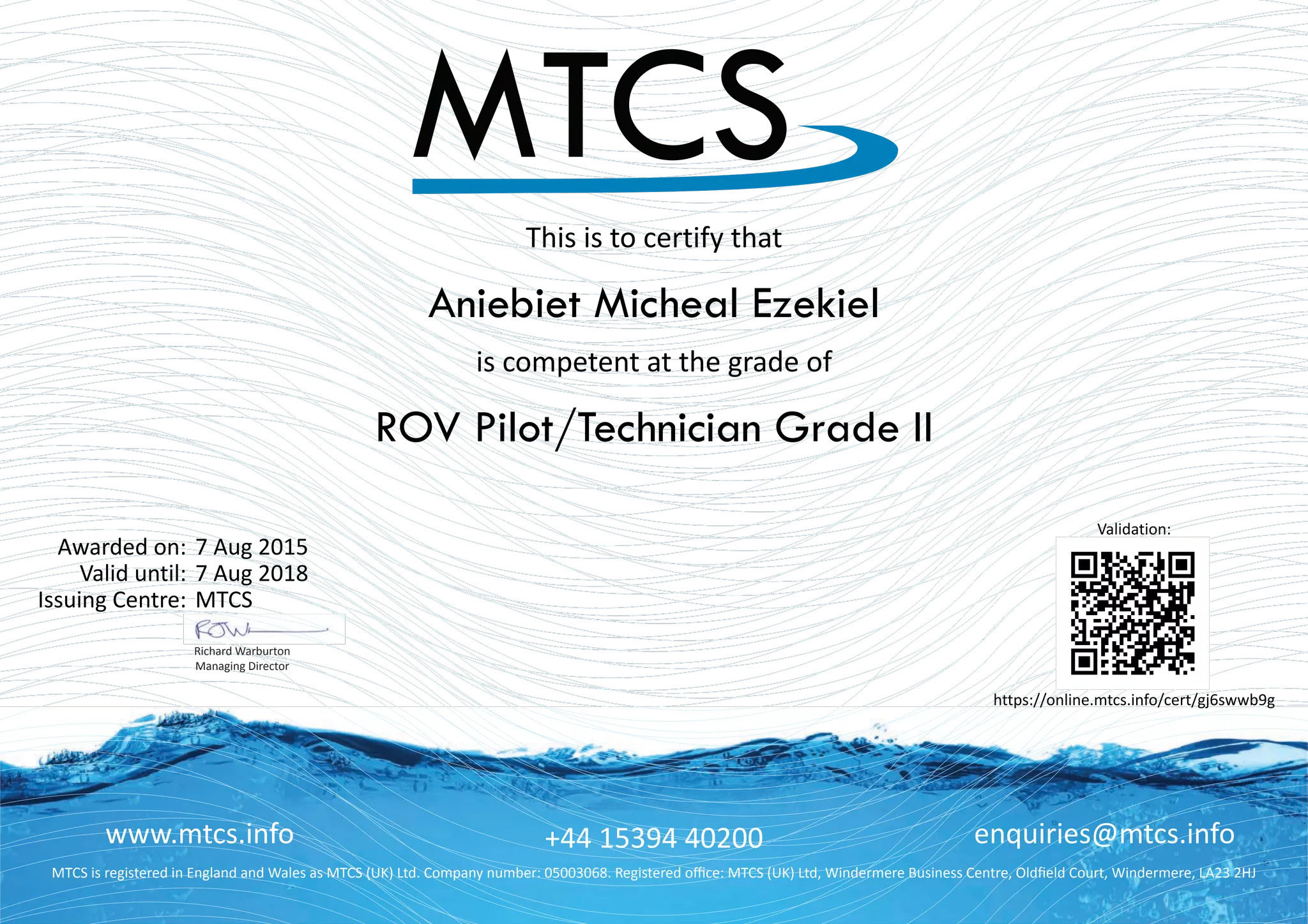 Aniebiet Micheal Ezekiel - ROV Pilot-Technician II Competence ...