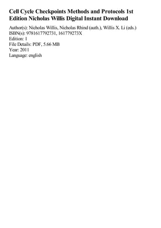 Cell Cycle Checkpoints Methods and Protocols 1st Edition Nicholas ...