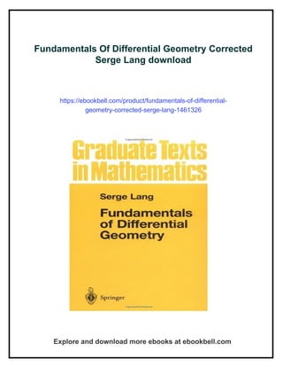 Fundamentals Of Differential Geometry Corrected Serge Lang | PDF