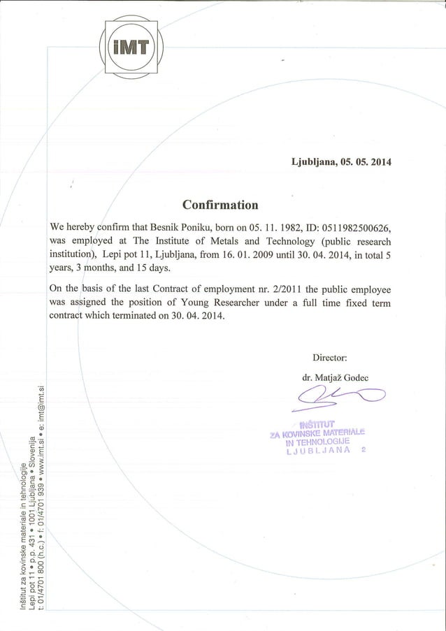 Confirmation of Work Experience | PDF