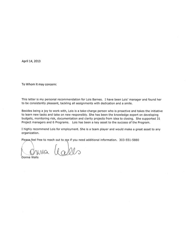 Reference Letter from Donna Walls | PDF