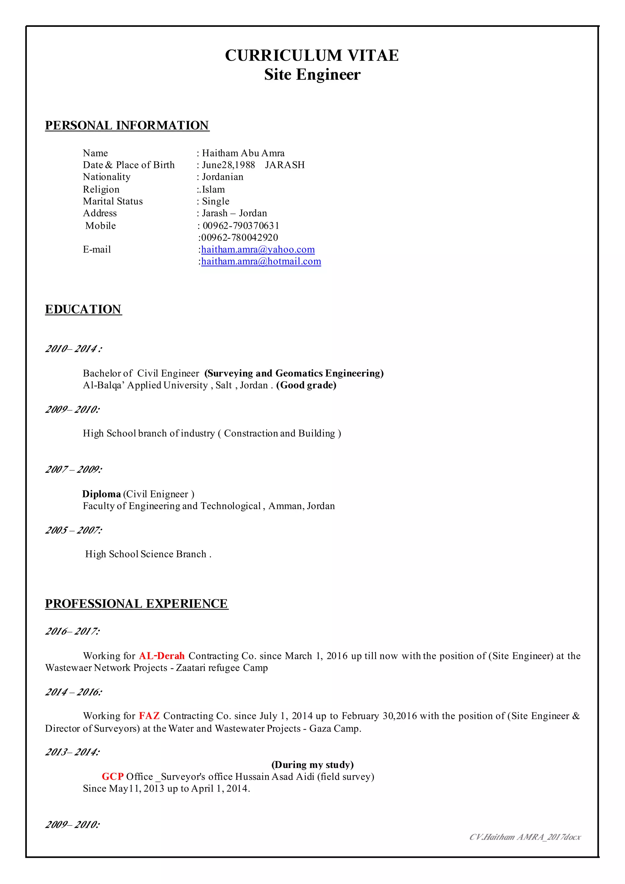 CV.HAITHAM AMRA_2017 | PDF
