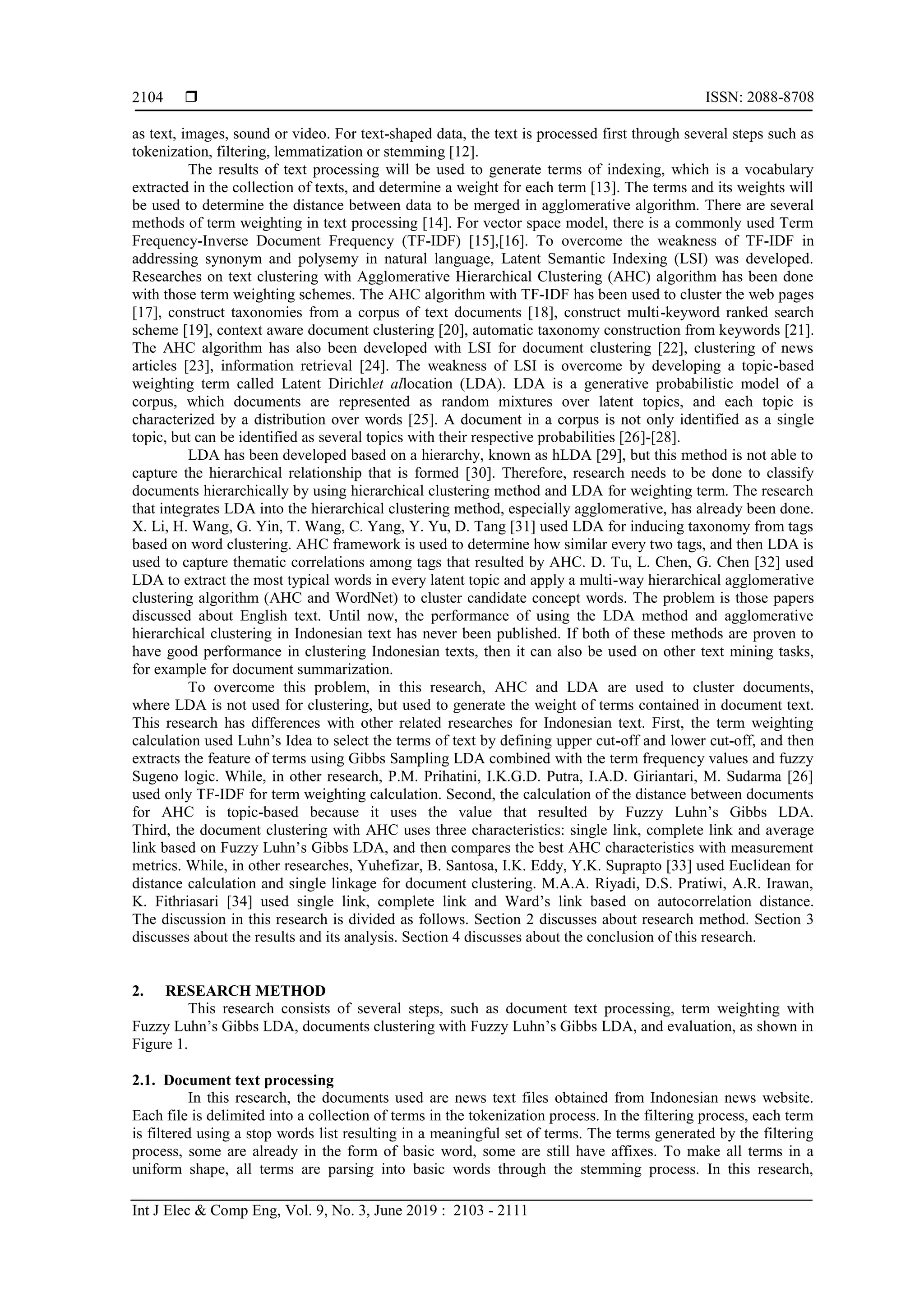 Complete Agglomerative Hierarchy Documents Clustering Based On Fuzzy