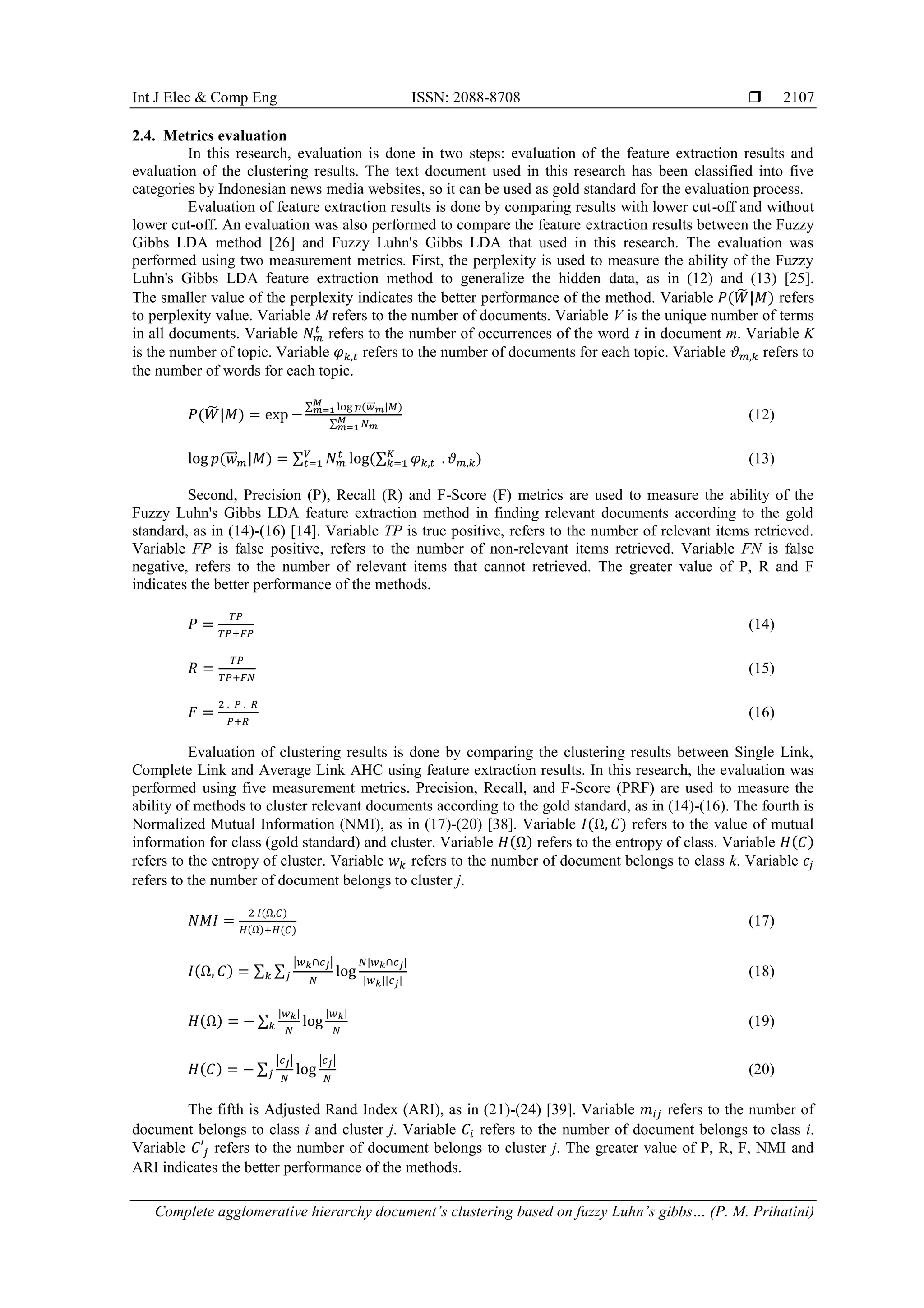 Complete agglomerative hierarchy document’s clustering based on fuzzy luhn’s gibbs latent ...