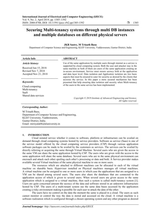 Securing multi-tenancy systems through multi DB instances and multiple databases on different ...