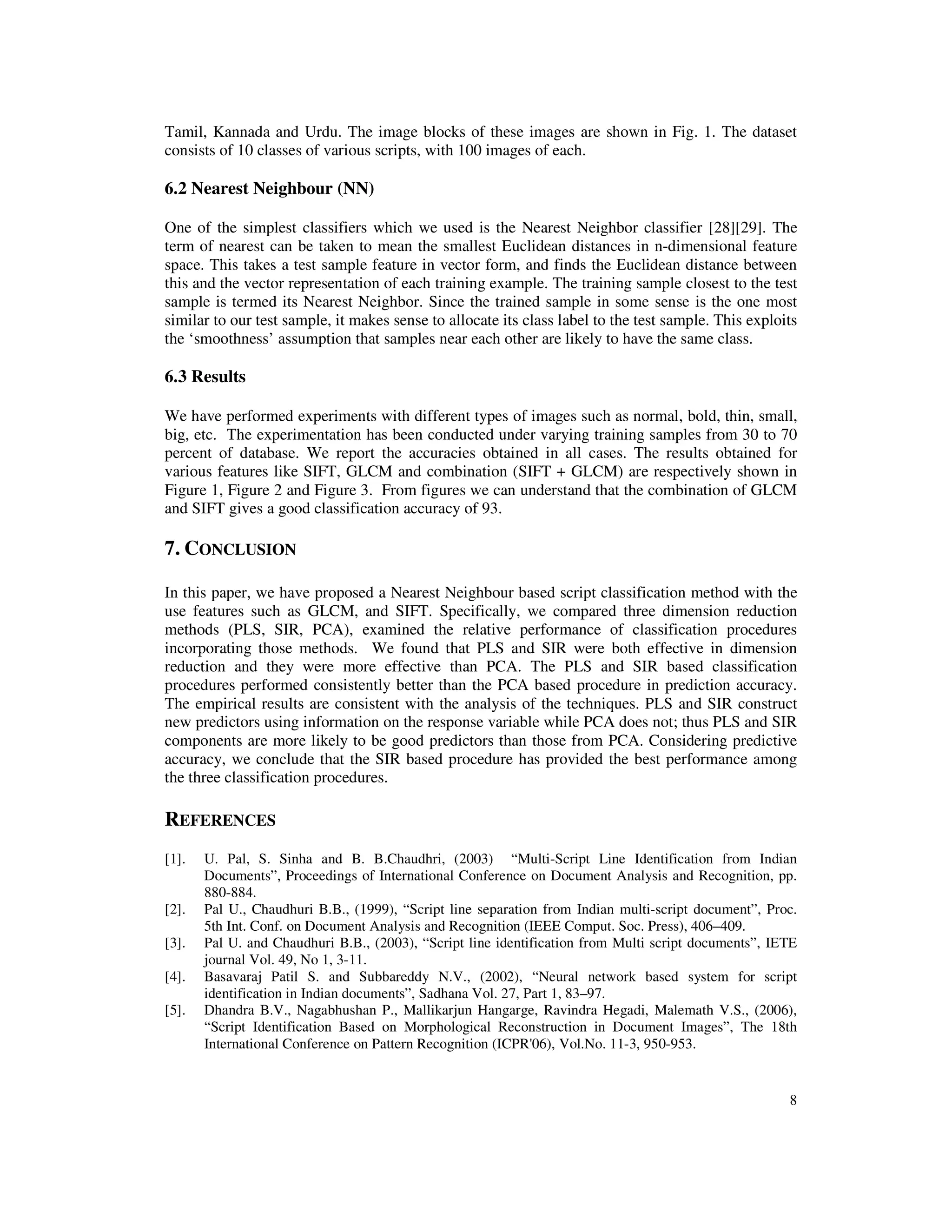 DIMENSION REDUCTION FOR SCRIPT CLASSIFICATION- PRINTED INDIAN DOCUMENTS ...