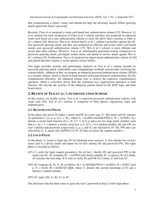 CRYPTANALYSIS AND ENHANCEMENT OF PASSWORD AUTHENTICATION SCHEME FOR SMART CARD | PDF