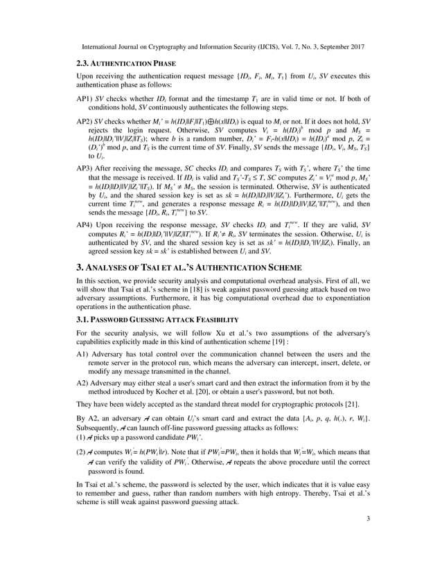 CRYPTANALYSIS AND ENHANCEMENT OF PASSWORD AUTHENTICATION SCHEME FOR SMART CARD | PDF
