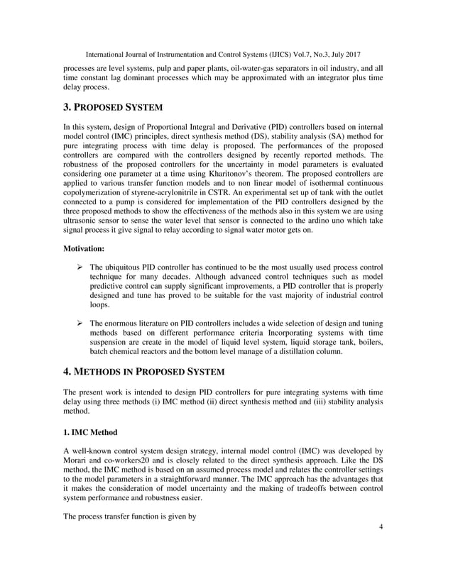 DESIGN OF PID CONTROLLERS INTEGRATOR SYSTEM WITH TIME DELAY AND DOUBLE INTEGRATING PROCESSES | PDF