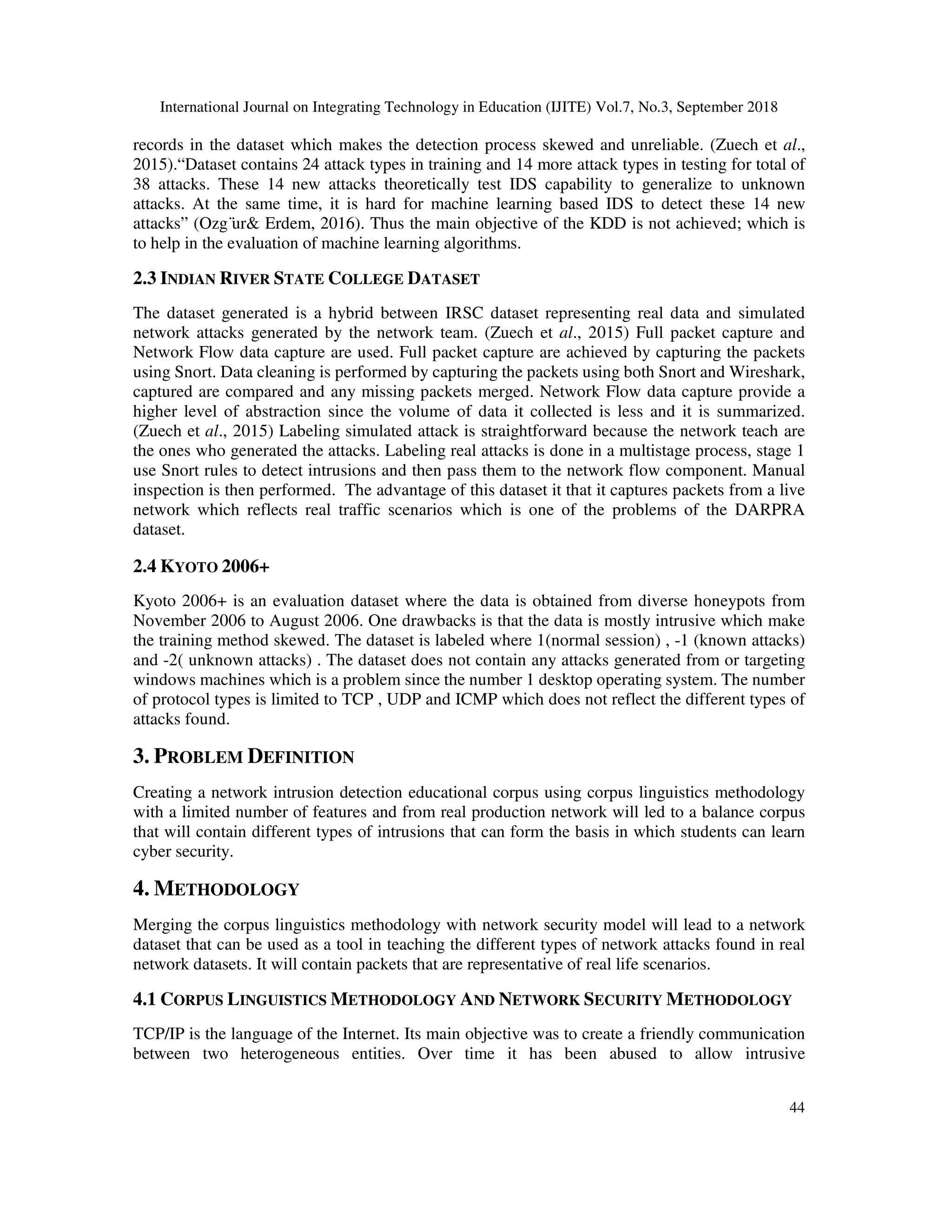 Network Intrusion Datasets Used In Network Security Education Pdf