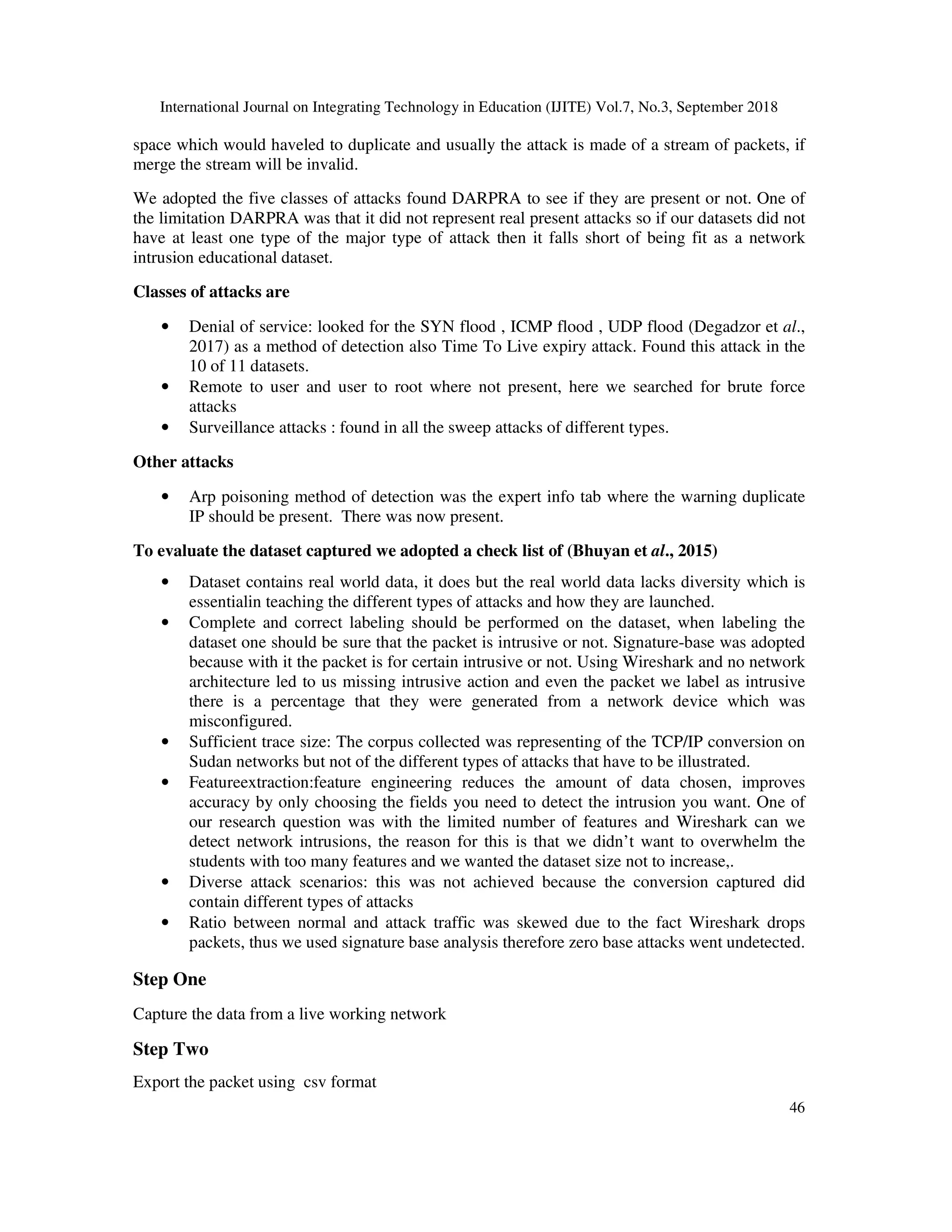 Network Intrusion Datasets Used In Network Security Education | PDF