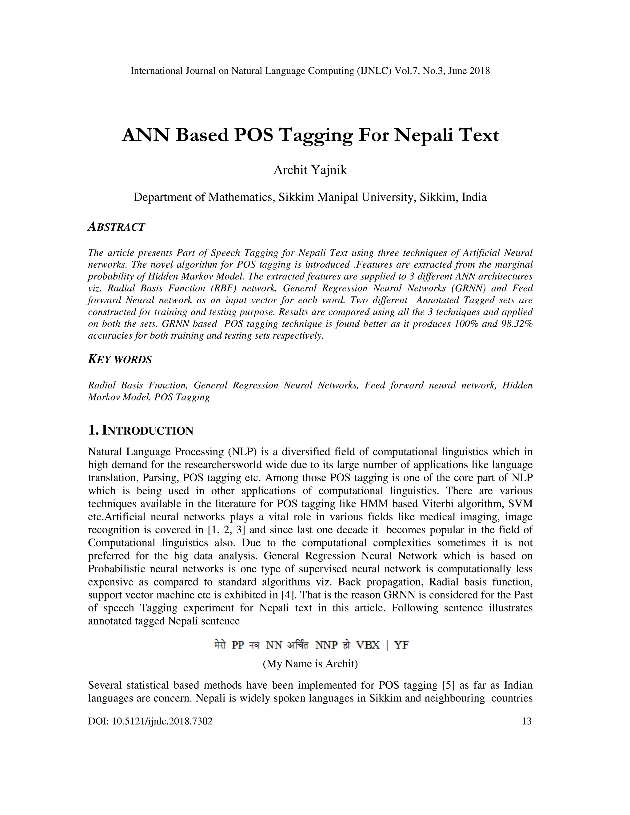 ANN Based POS Tagging For Nepali Text | PDF