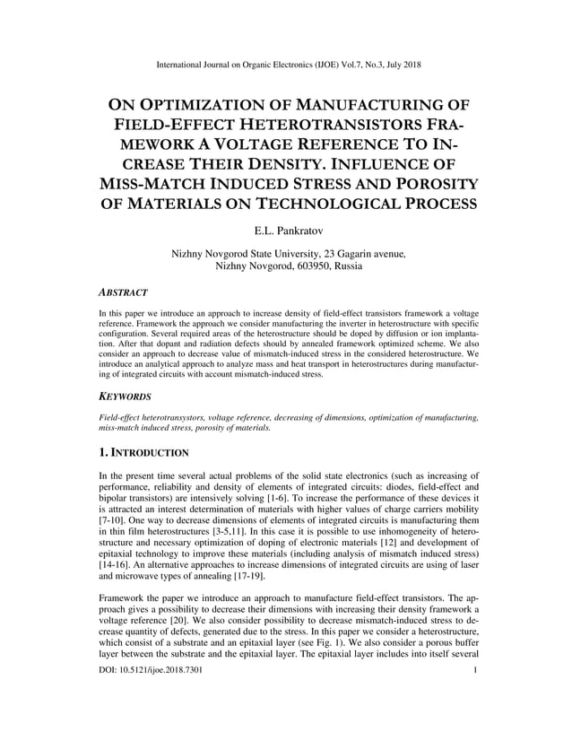 ON OPTIMIZATION OF MANUFACTURING OF FIELD-EFFECT HETEROTRANSISTORS FRAMEWORK A VOLTAGE REFERENCE ...