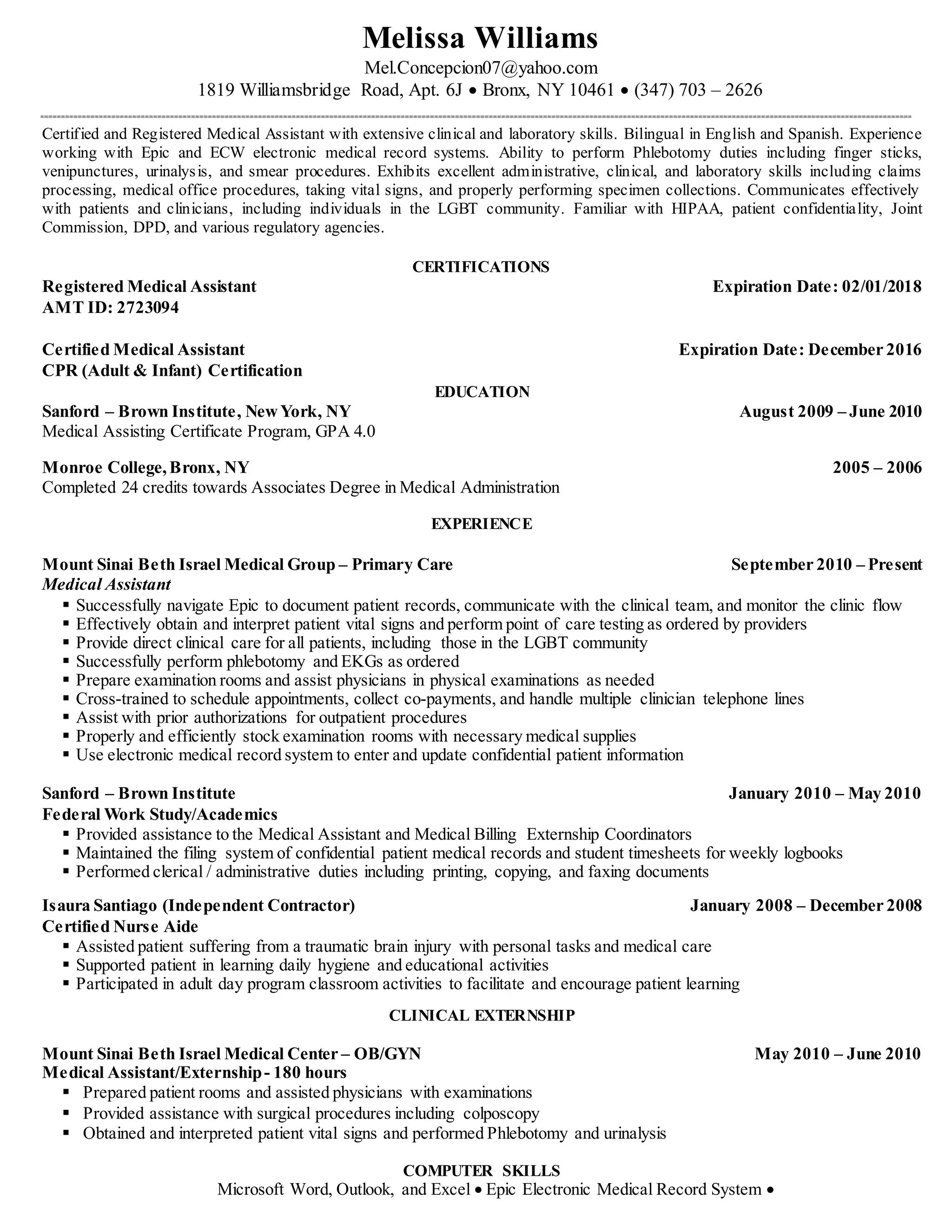 Melissa Williams Resume | DOCX