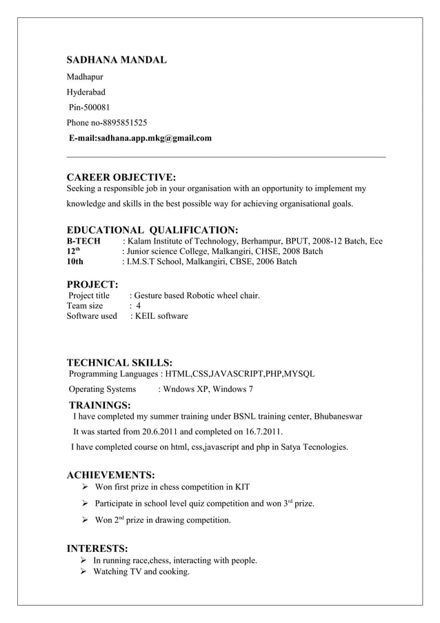 sadhana resume | PDF