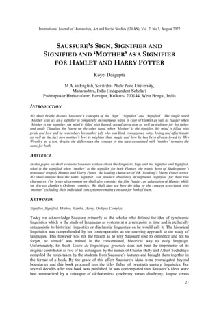 SAUSSURE’S SIGN, SIGNIFIER AND SIGNIFIED AND ‘MOTHER’ AS A SIGNIFIER ...