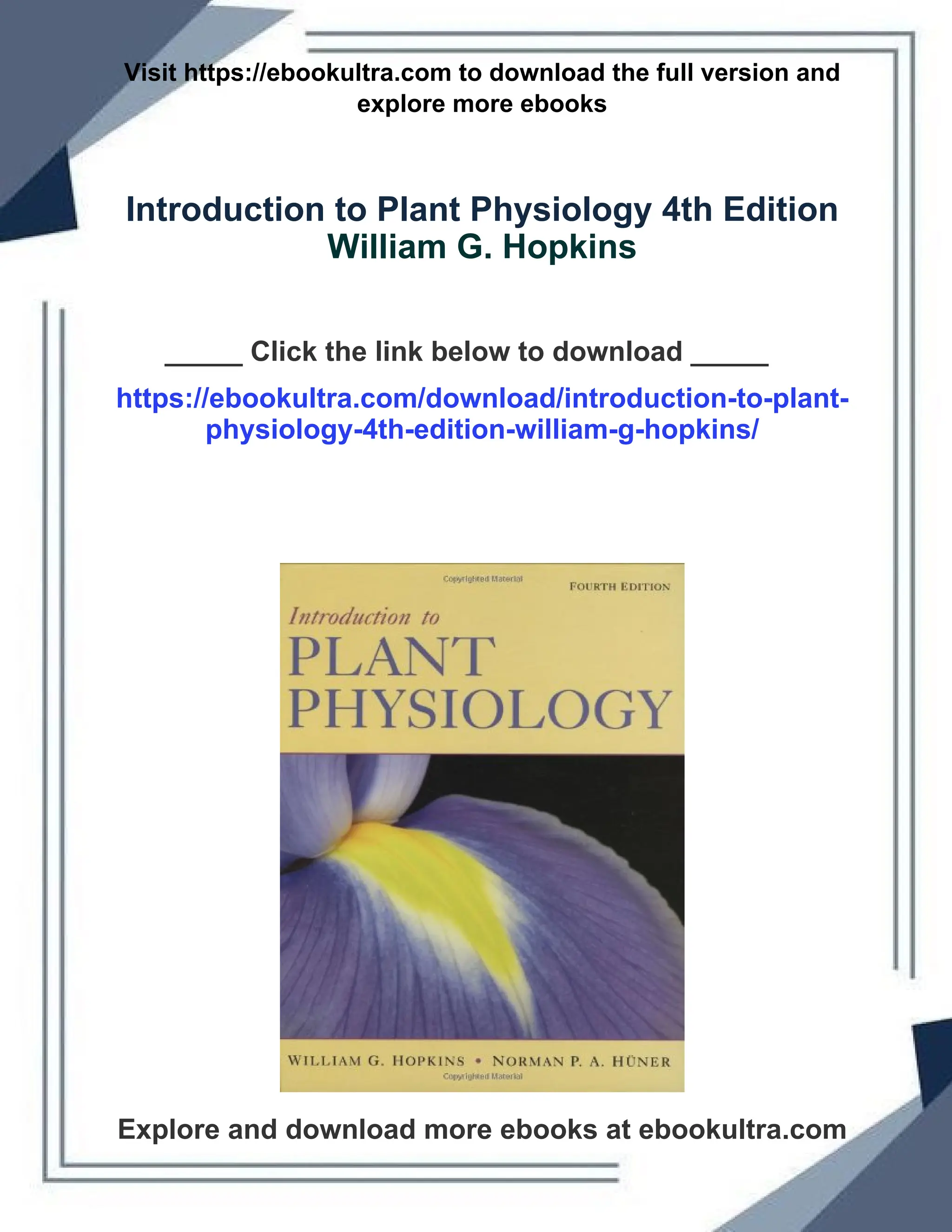 Introduction to Plant Physiology 4th Edition William G. Hopkins | PDF