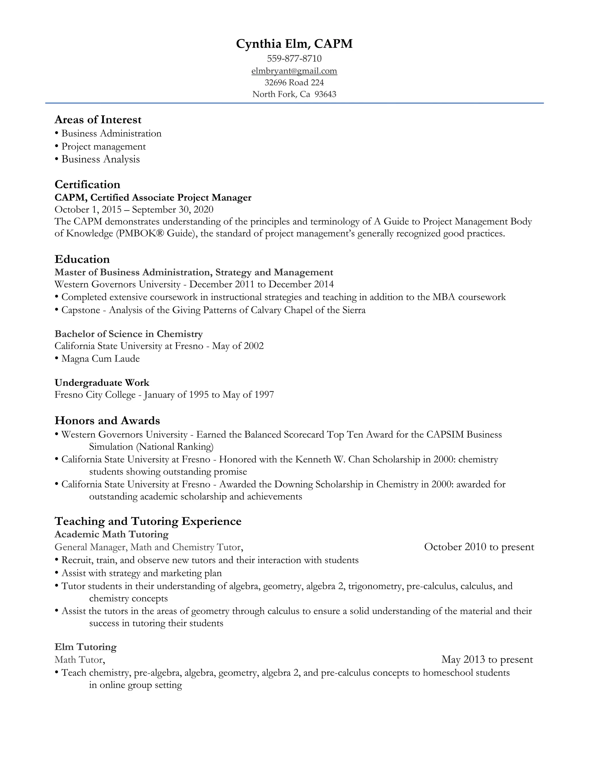 CynthiaElmCAPM_CV | PDF