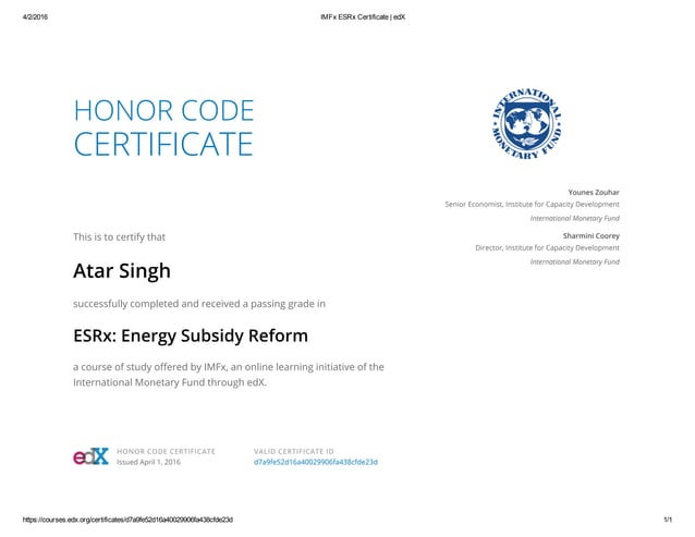 IMFx ESRx Certificate _ edX | PDF