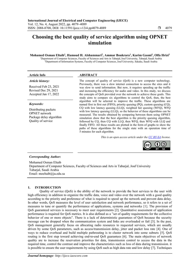 Choosing the best quality of service algorithm using OPNET simulation | PDF