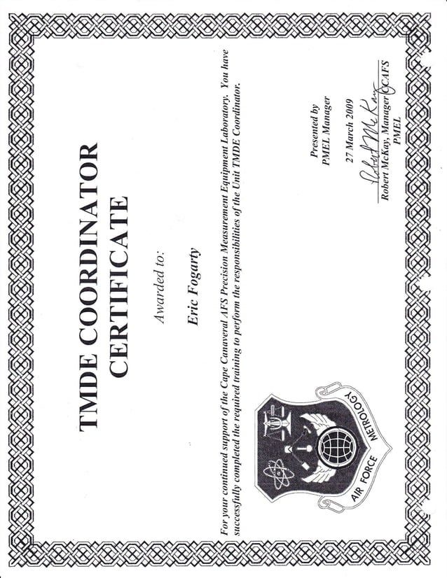 TMDE CERTIFICATE