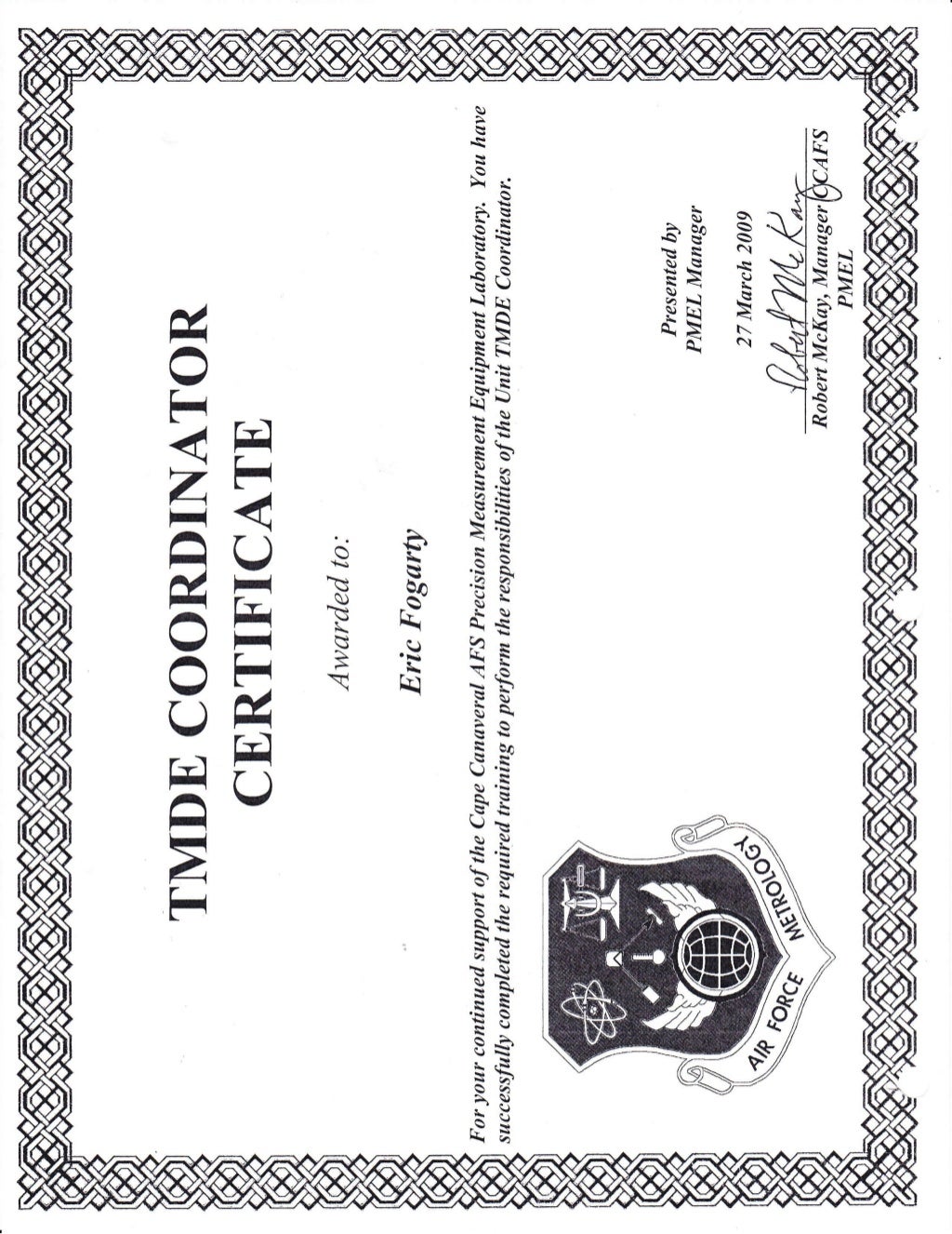 TMDE CERTIFICATE