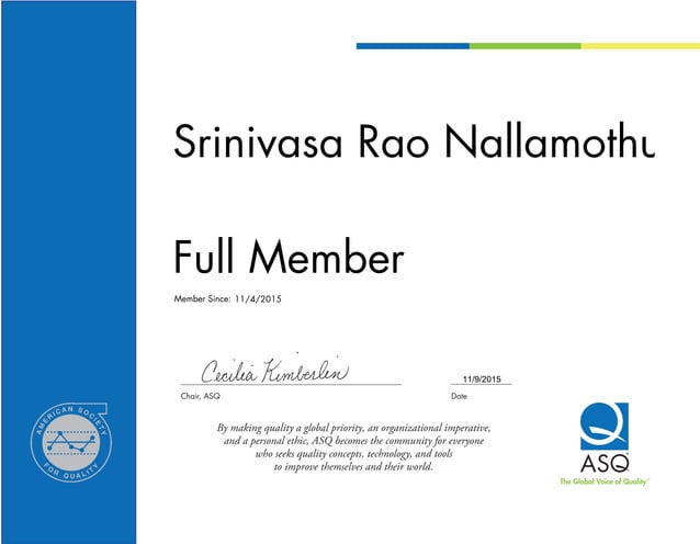 ASQ membership certificate | PPT