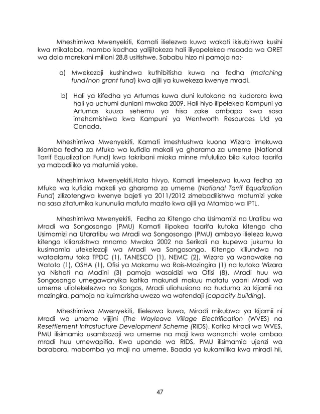 Taarifa-ya-kamati-teule-ya-bunge-kuhusu-gesi | PDF