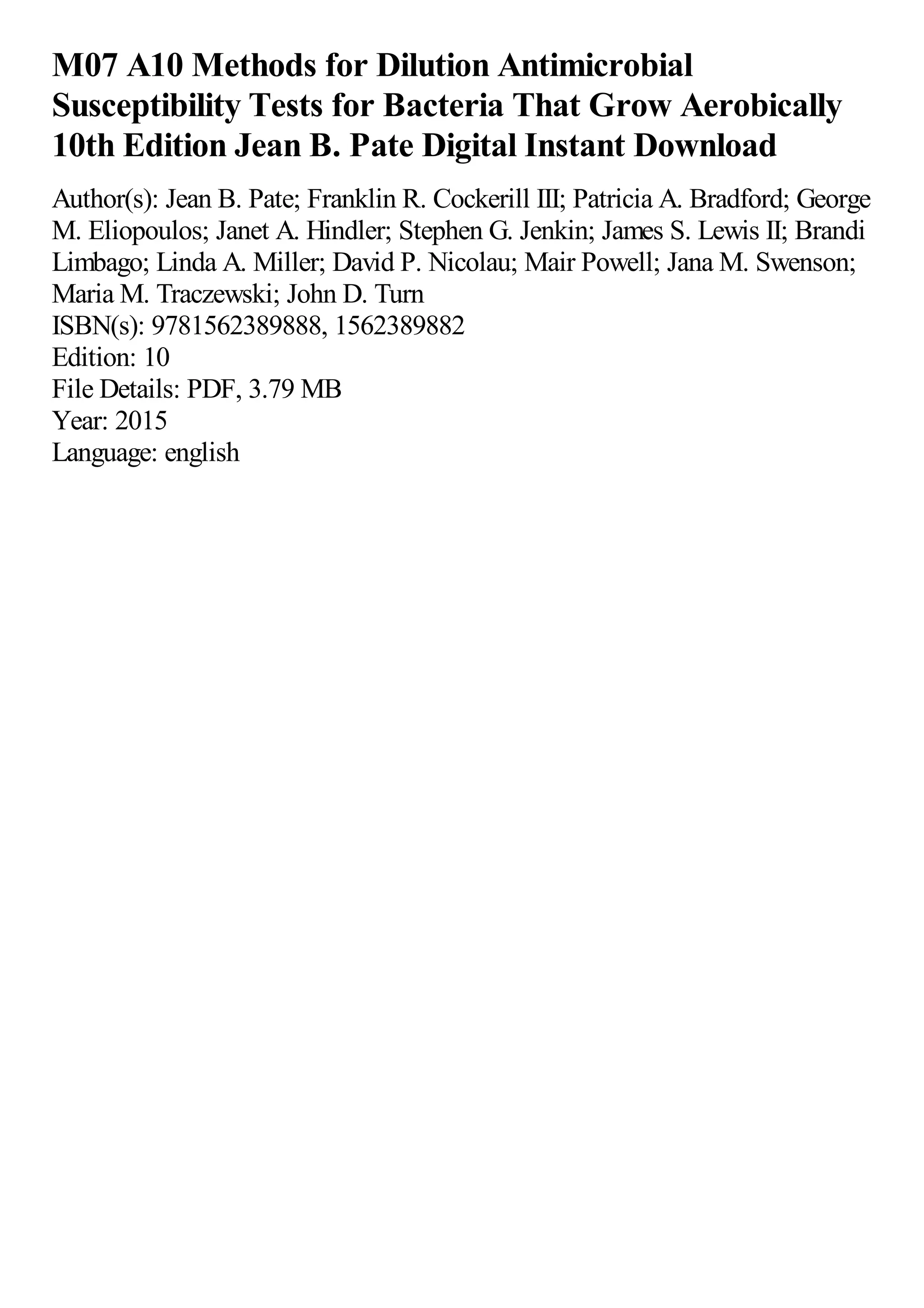 M07 A10 Methods for Dilution Antimicrobial Susceptibility Tests for ...