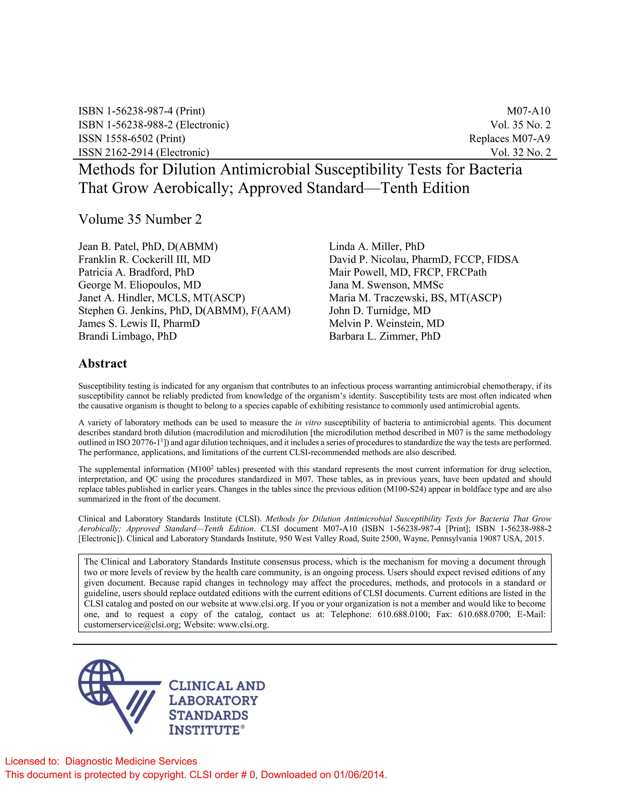 M07 A10 Methods for Dilution Antimicrobial Susceptibility Tests for ...