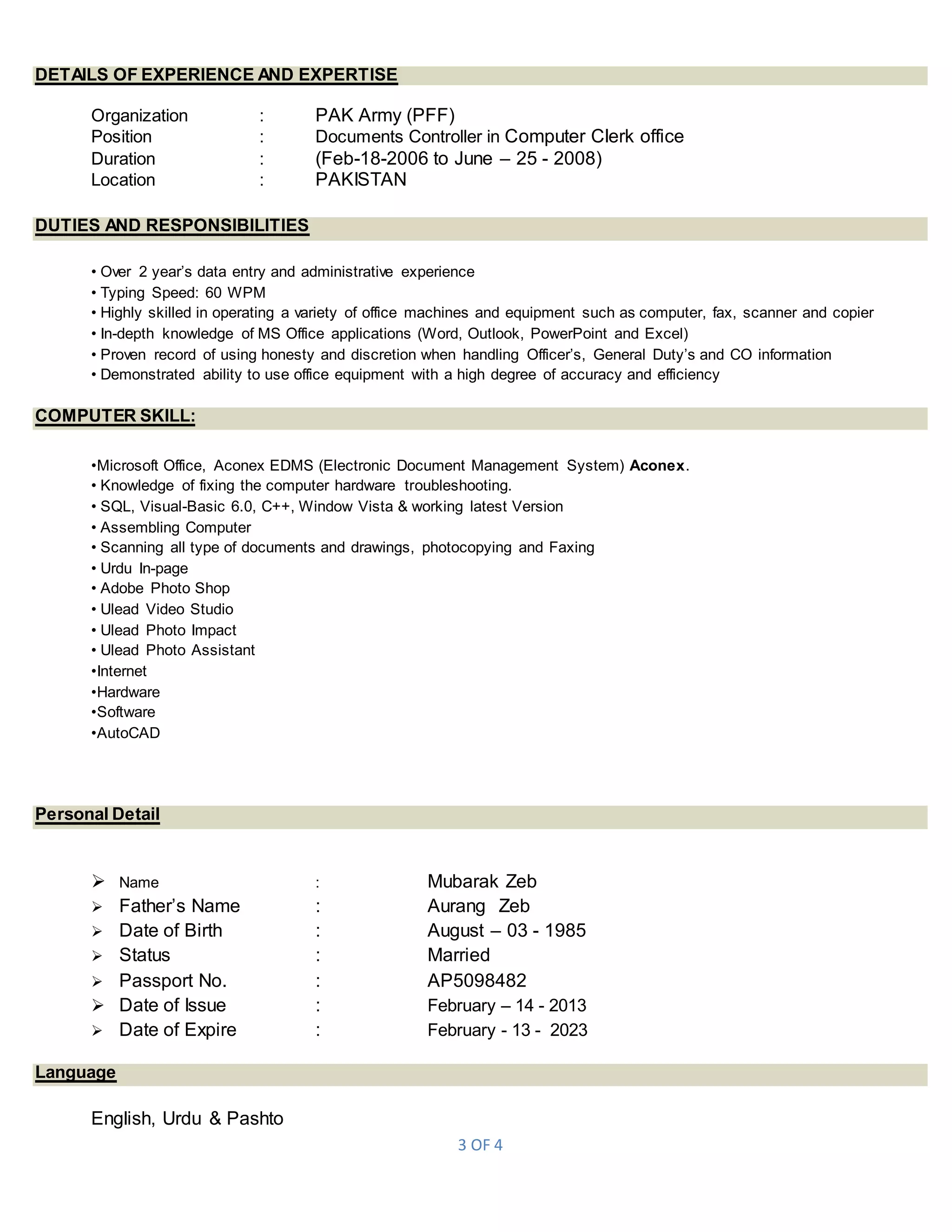 Mubarak Zeb Resume | DOCX